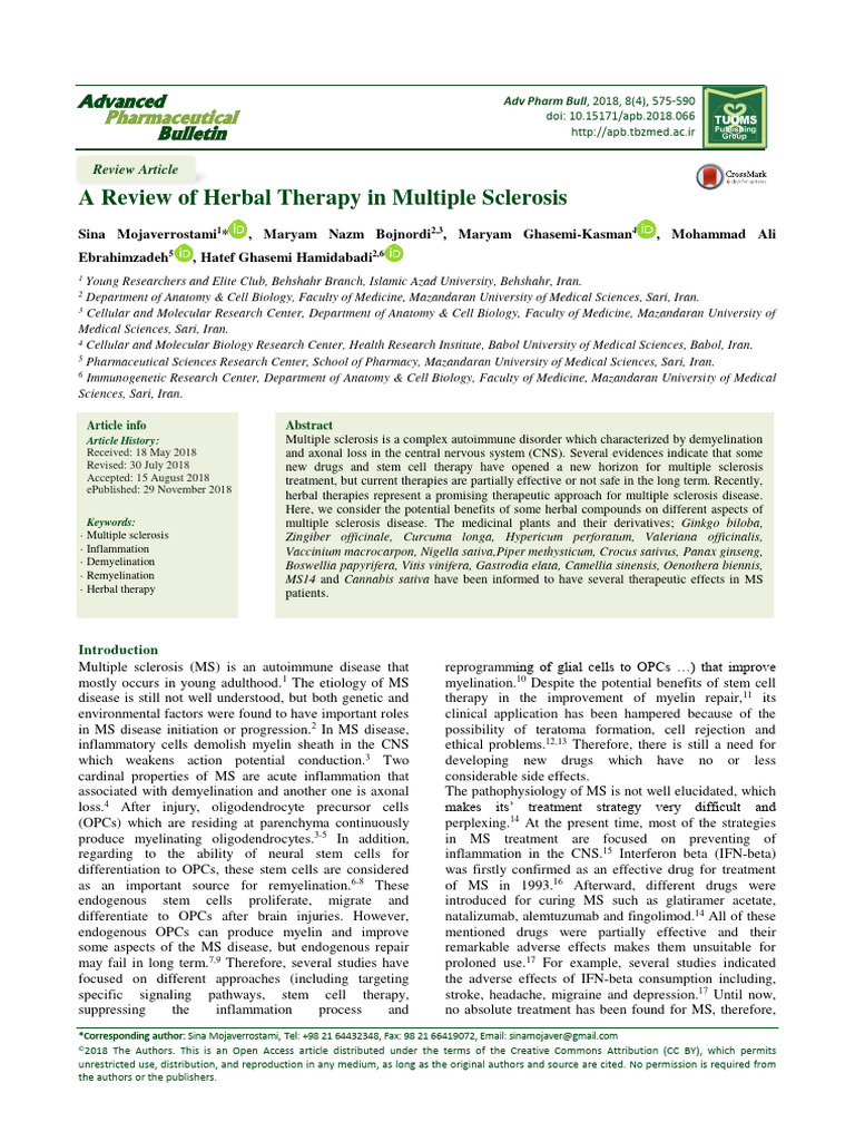 Herbal Therapy for Multiple Sclerosis | PDF | Multiple Sclerosis | Anti ...