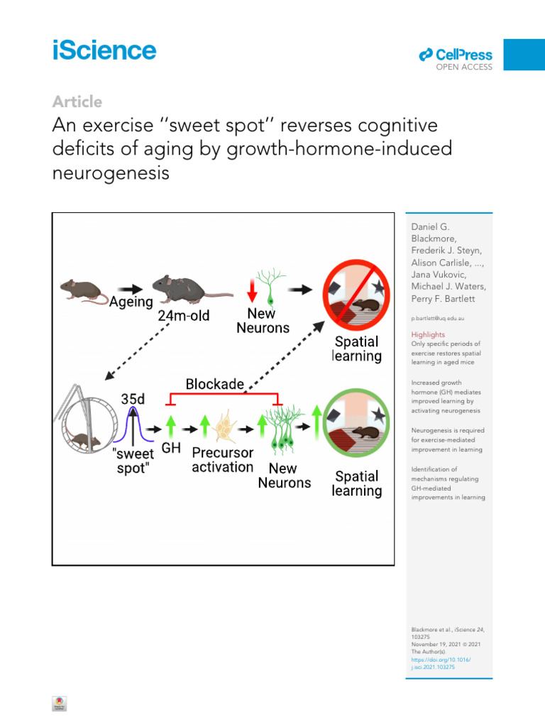 An Exercise Sweet Spot'' Reverses Cognitive Deficits | PDF