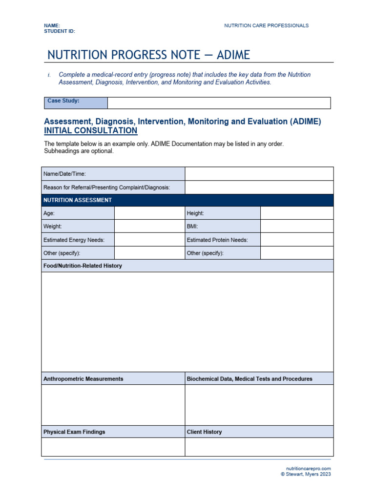Nutrition Progress Note Template ADIMEInitial 2023 V3 | PDF | Medical Diagnosis | Psychology