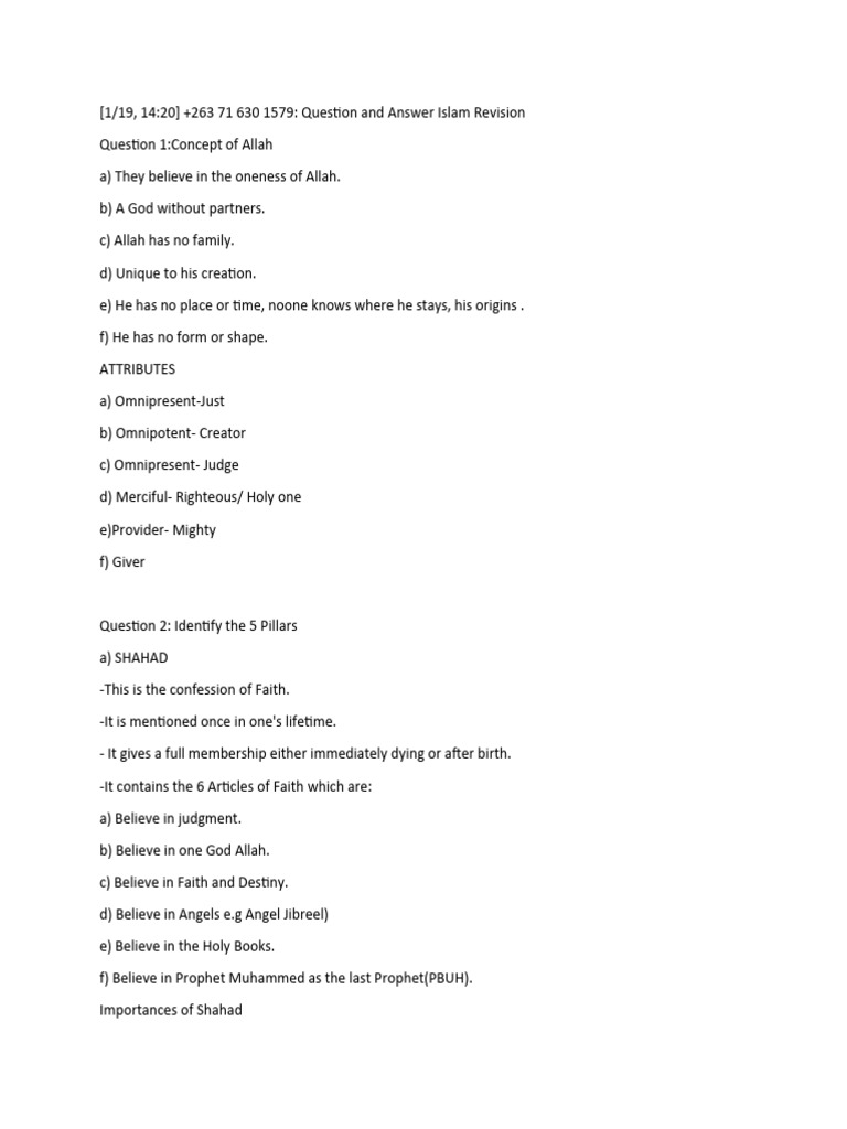 A Level Que and Answers FRS | PDF | Prophets And Messengers In Islam ...