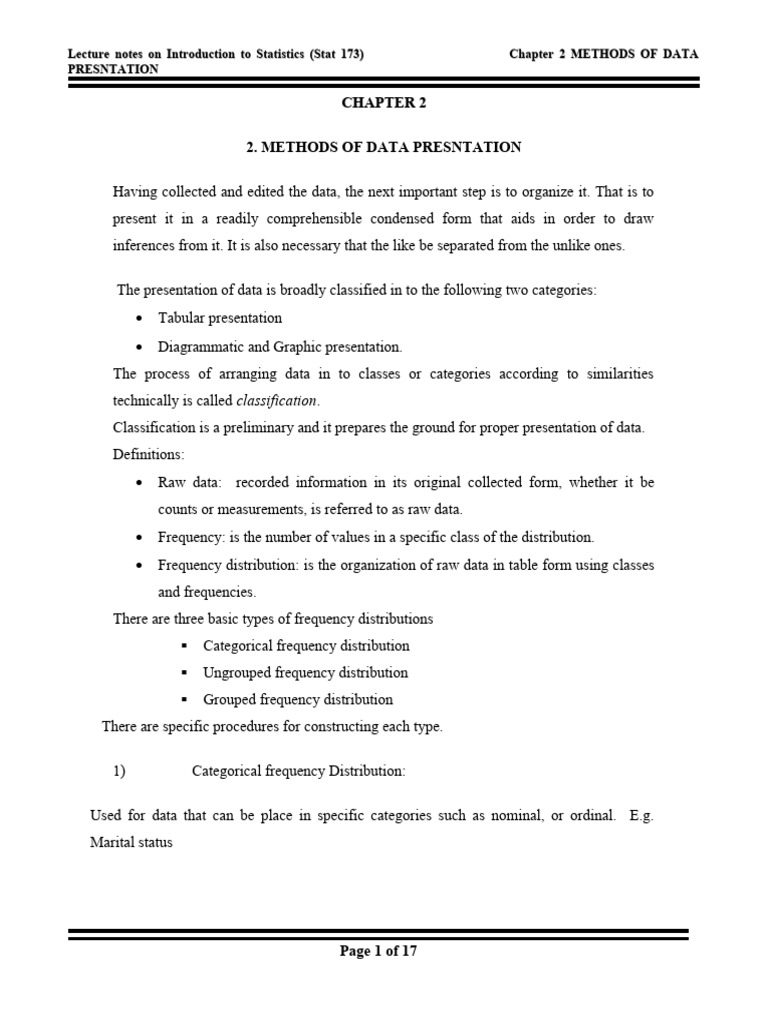 Chapter-2-Methods of Data Presentation | PDF | Histogram | Pie Chart