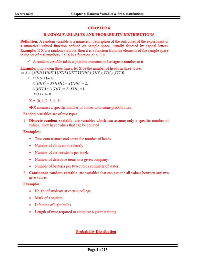 Chapter-6-Random Variables & Probability Distributions | PDF | Probability Distribution | Random ...