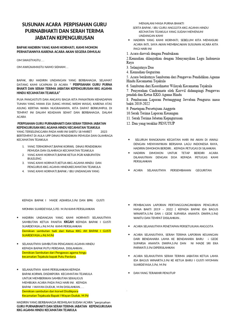 Naskah MC Guru Purna Bakti Dan Sertijab | PDF