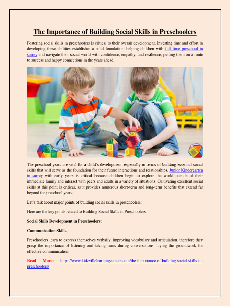 The Importance of Building Social Skills in Preschoolers | PDF