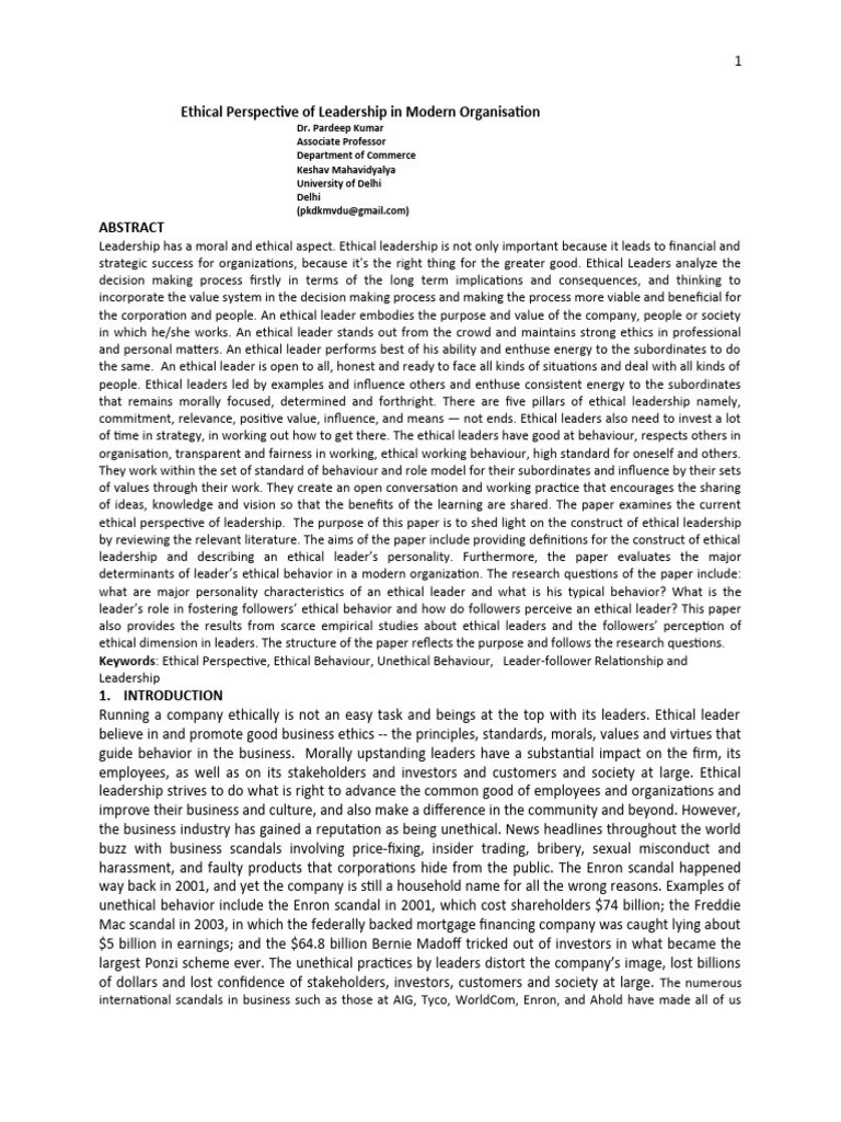 Ethical Leadership | PDF | Leadership | Behavior