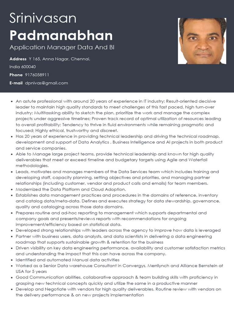 Srinivasan Padmanabhan Resume | PDF | Agile Software Development ...