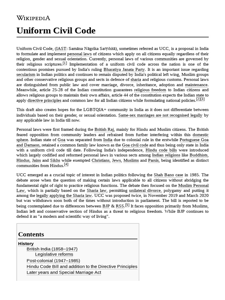 Uniform Civil Code | PDF | Government | Justice