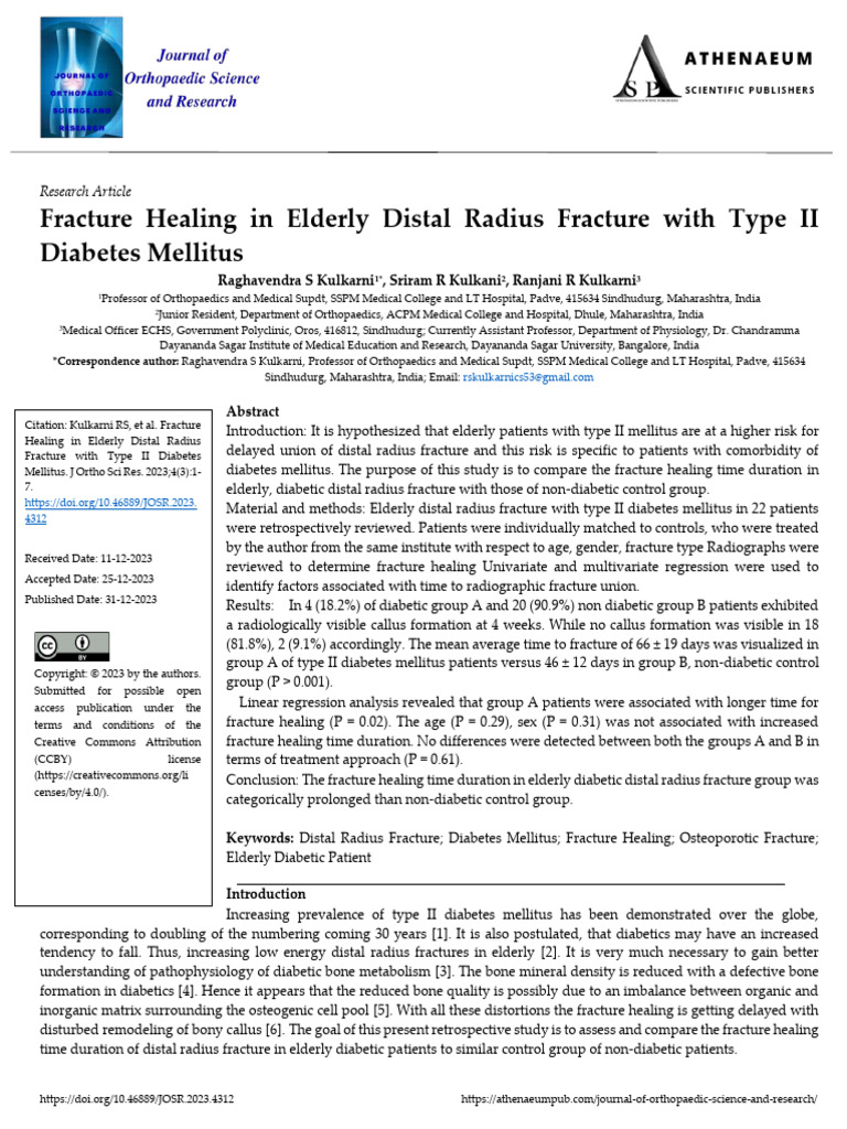 Fracture Healing in Elderly Distal Radius Fracture With Type II ...