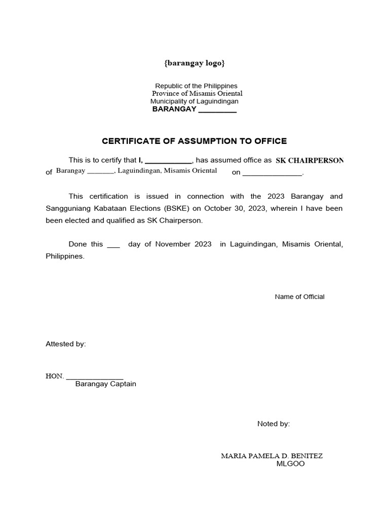 Certificate of Assumption SK Chair 2 | PDF