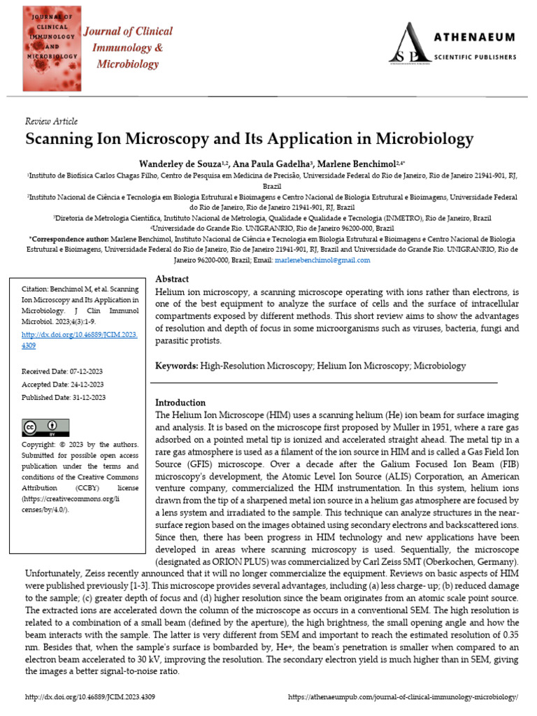 Scanning Ion Microscopy and Its Application in Microbiology | PDF ...