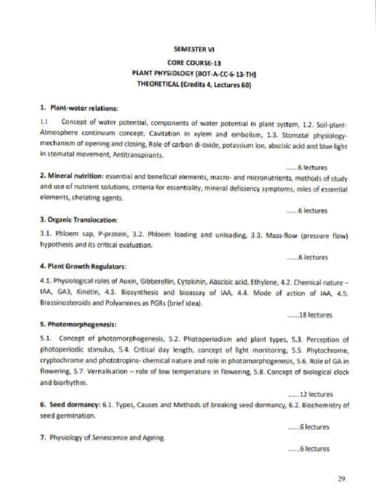 6th Sem Syllabus | PDF | Metabolism | Photosynthesis