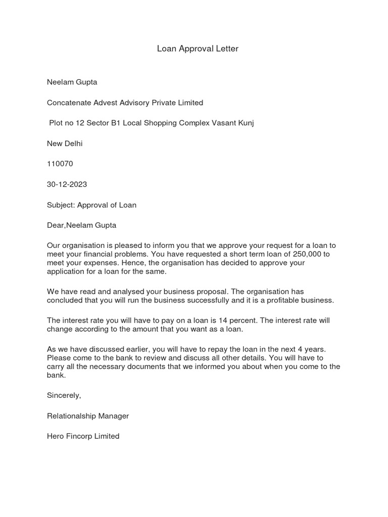 Loan Approval Letter | PDF | Law