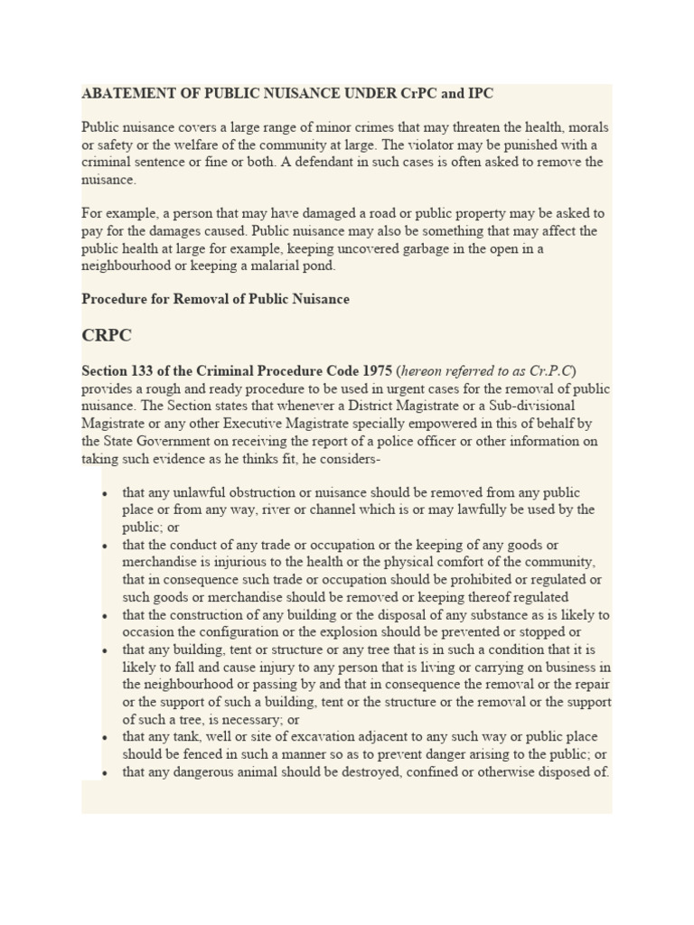 ABATEMENT OF PUBLIC NUISANCE UNDER CRPC and IPC | PDF | Nuisance | Addiction