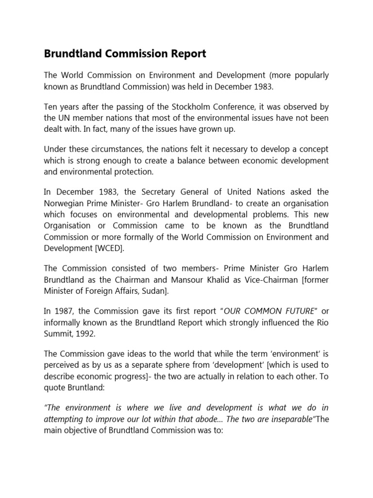 Brundtland Commission Report | PDF | Sustainability | Economies