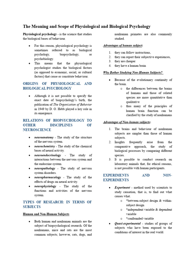 Summary For The Meaning and Scope of Physiological and Biological ...