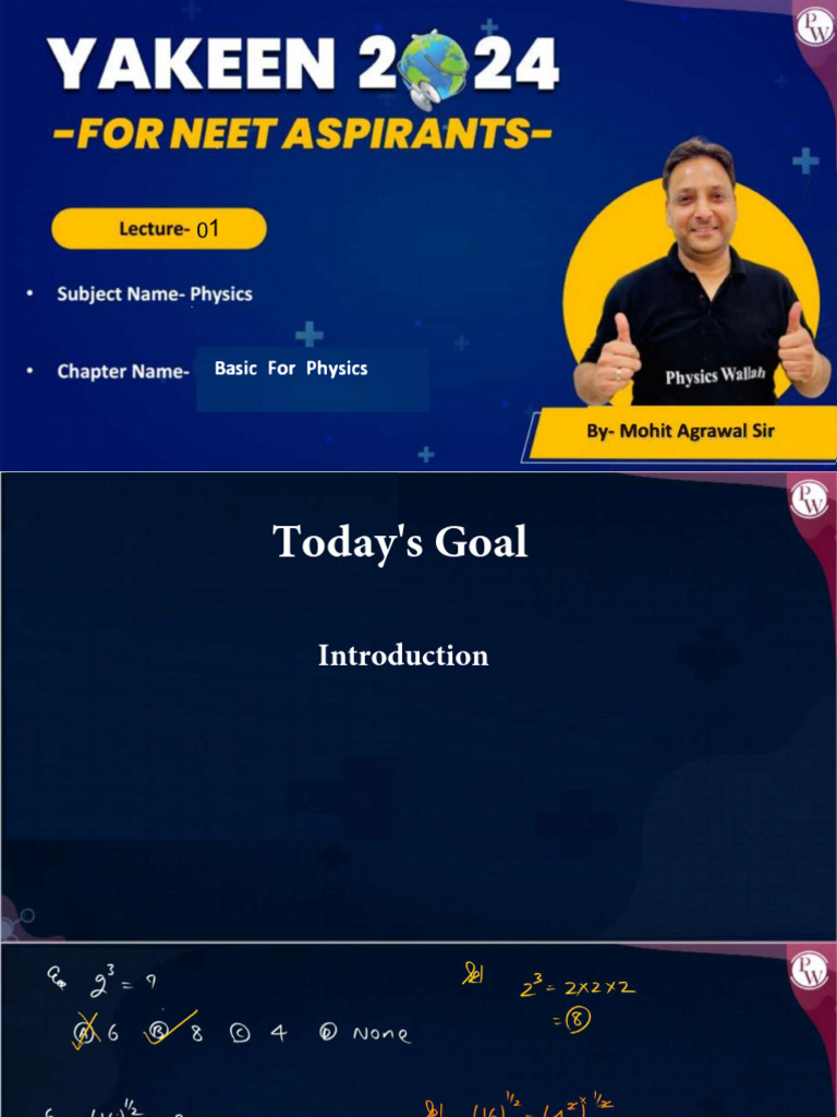 Basic For Physics - Introduction - Classnotes - Yakeen NEET 2024 PDF | PDF