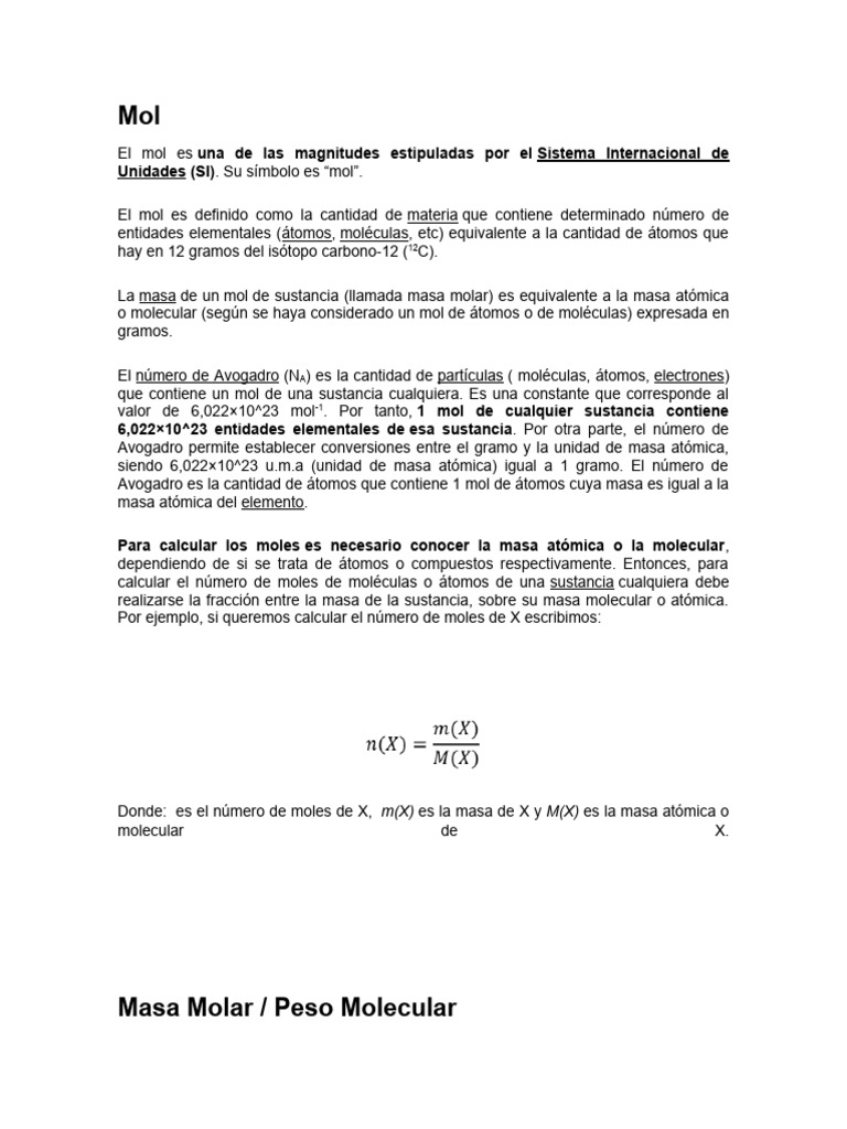 Unidades (SI) - Su Símbolo Es "Mol" | Descargar gratis PDF | Mole ...