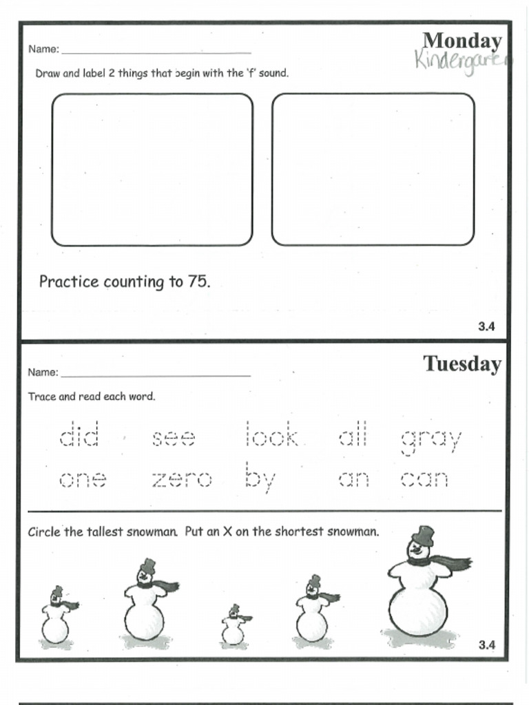 Grade K Assignments Part 1 | PDF