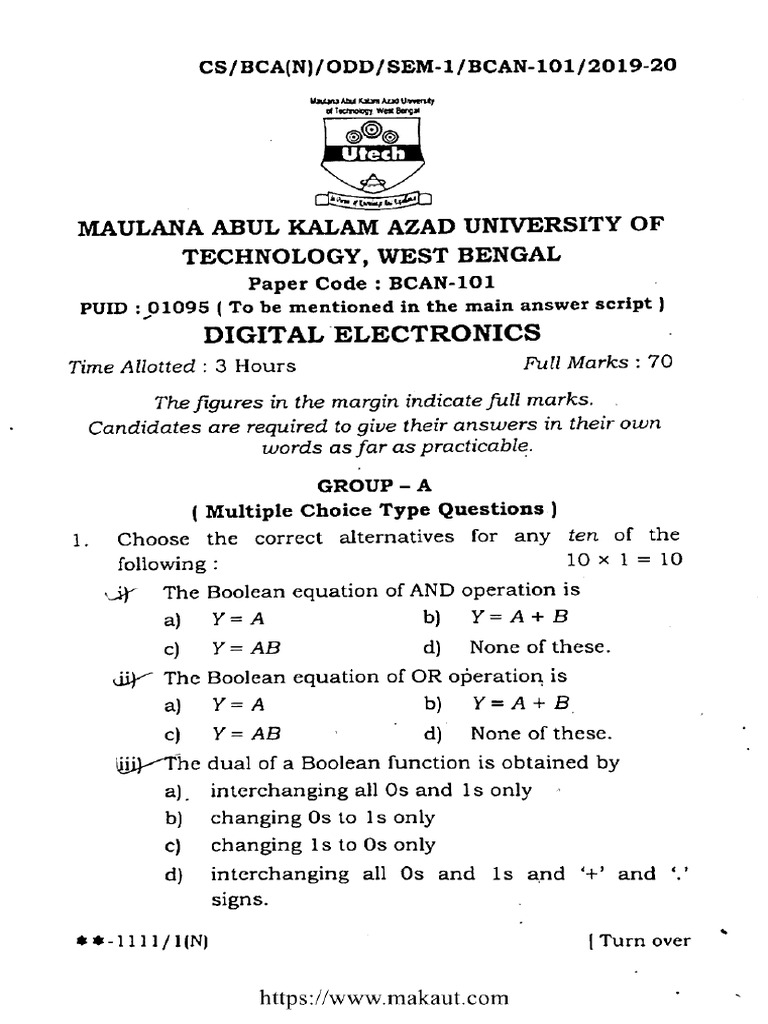 Bca 1 Sem Digital Electronics Bcan 101 2020 | PDF