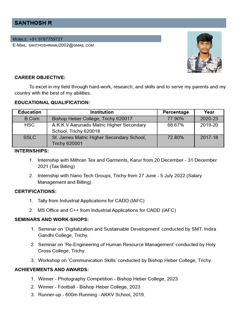 Santhosh Resume | PDF