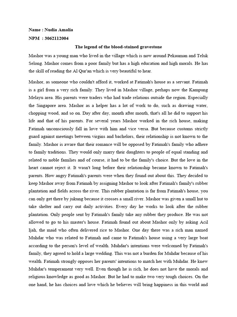 Nudia Amalia - 3062112004 - LEGENDA NISAN BERLUMUR DARAH | PDF | Love