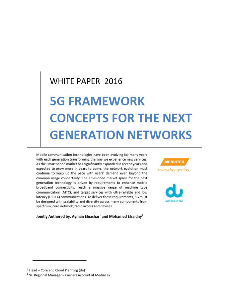 5G Framework Concepts For The Next Generation Networks: White Paper ...