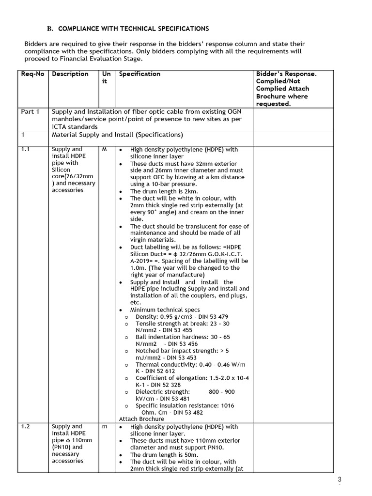 Fiber Optic Cable Installation Specs | PDF | Duct (Flow) | Polyethylene