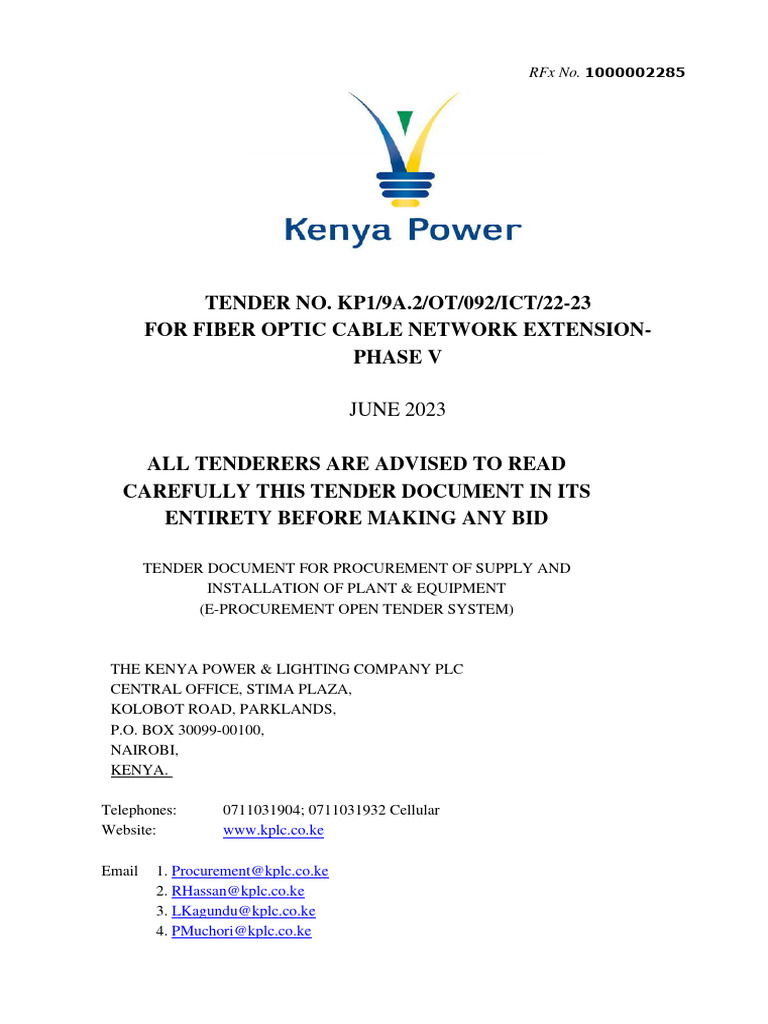 Fiber Optic Cable Tender Document | PDF