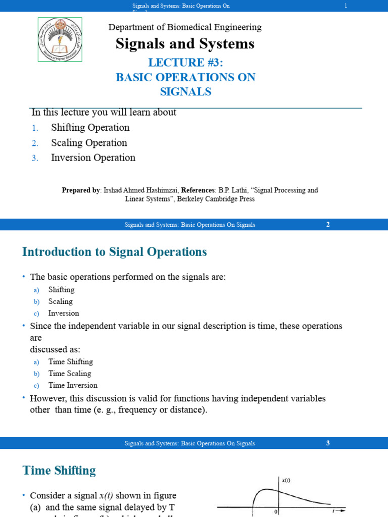 Lecture3-Basic Operations On Signals | PDF | Teaching Methods & Materials