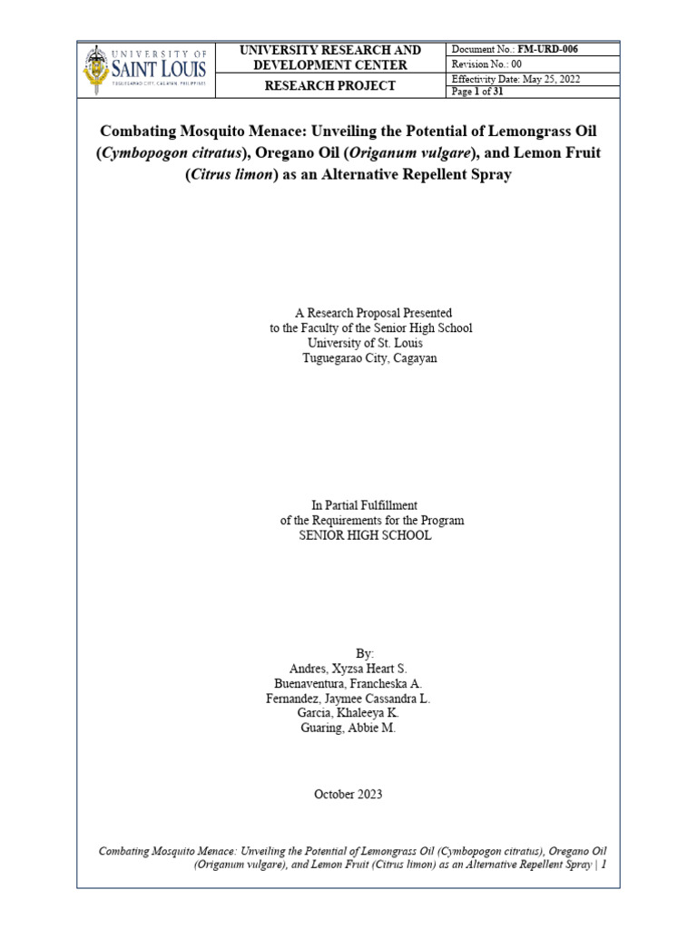 FM URD 006 Research Template 1 1 2 1 1 1 1 | PDF | Ddt | Essential Oil