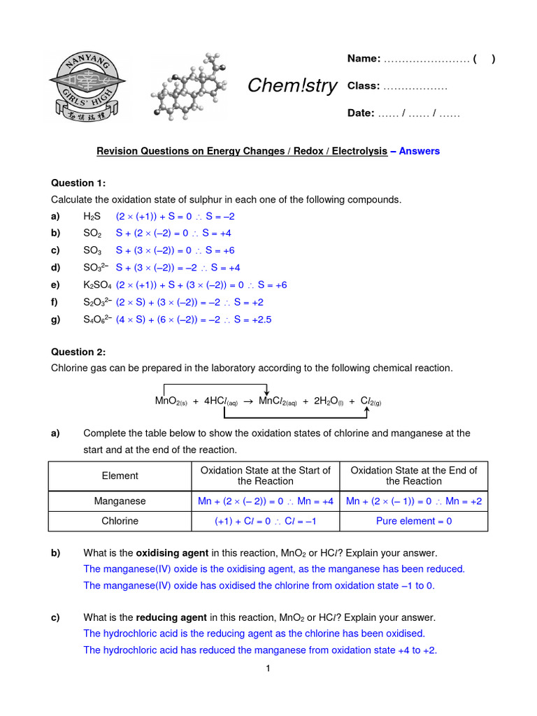 Assignment Redox Electrochem Energy Ans | PDF
