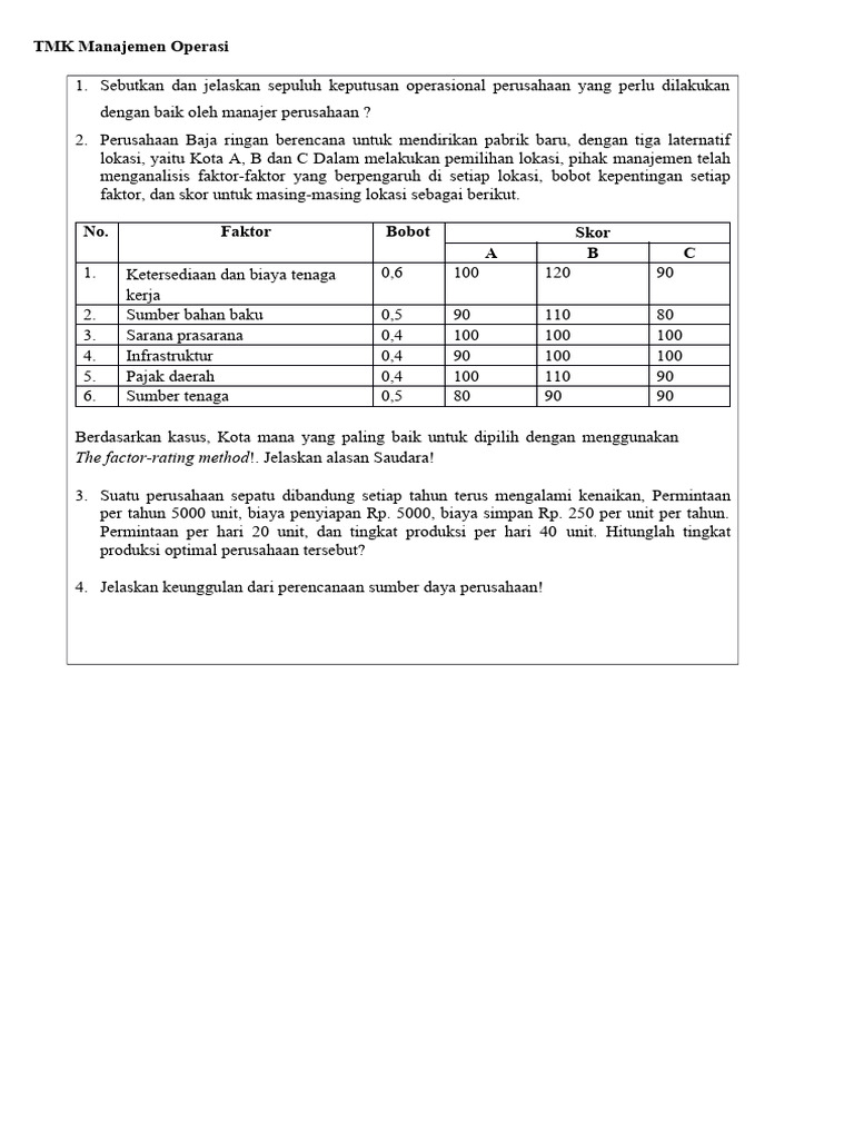 TMK 1 Manajemen Operasi | PDF