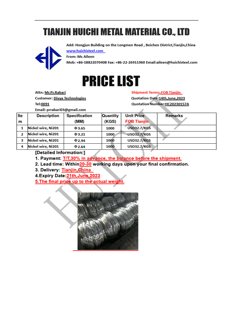 Nickel Wire Price List | PDF