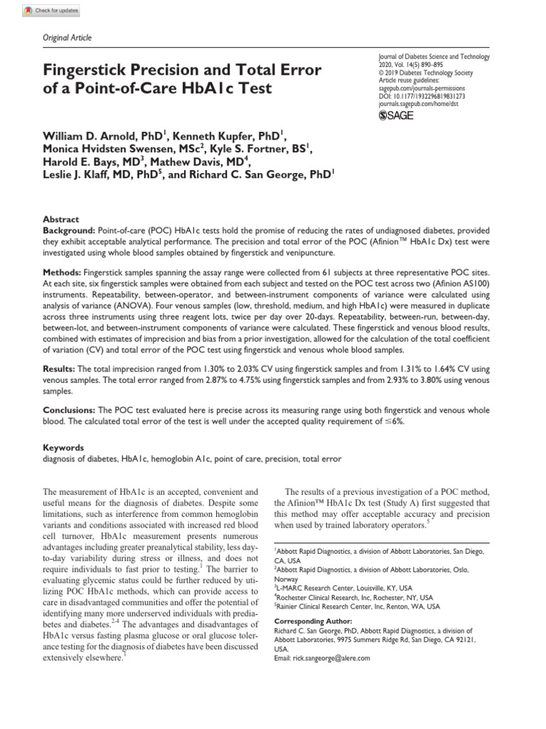 JR - Fingerstick Precision and Total Error | PDF | Glycated Hemoglobin ...