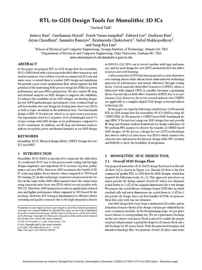 RTL-to-GDS Design Tools For Monolithic 3D ICs | PDF | Integrated ... RTL-to-GDS Design Tools For Monolithic 3D ICs | PDF | Integrated ...