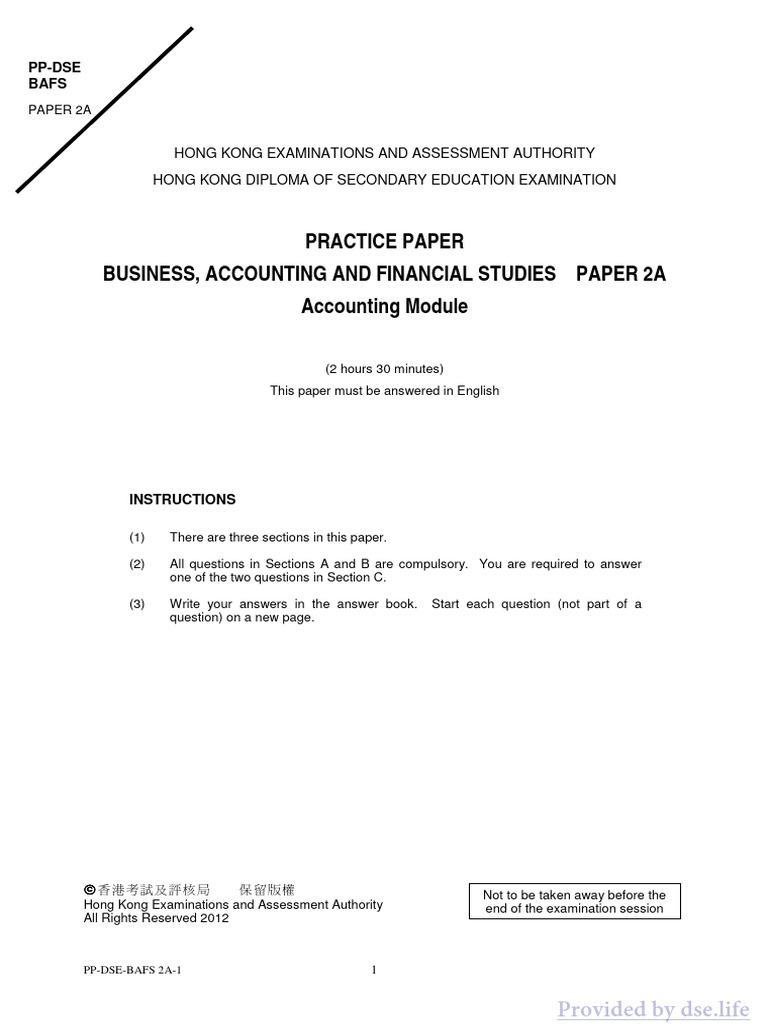 Practice Paper Business, Accounting and Financial Studies Paper 2A Accounting Module | PDF ...