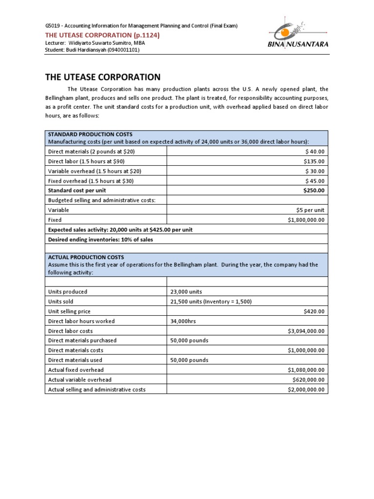 The Utease Corporation | PDF | Cost Of Goods Sold | Inventory