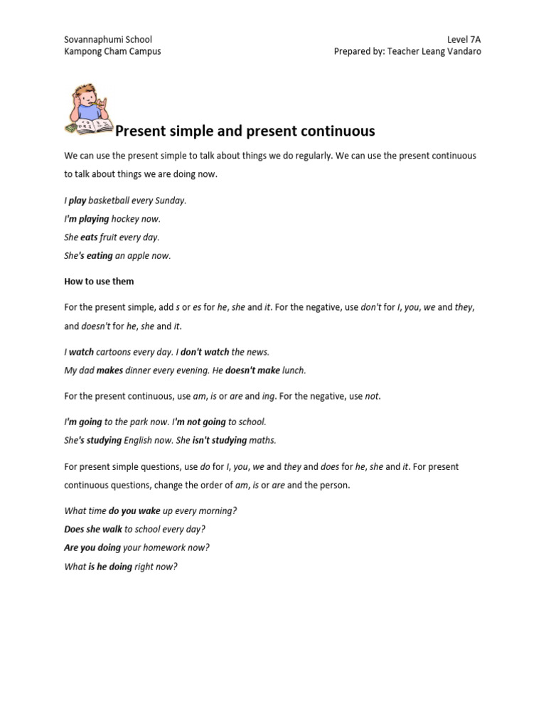 Present Simple And Present Continuous Pdf