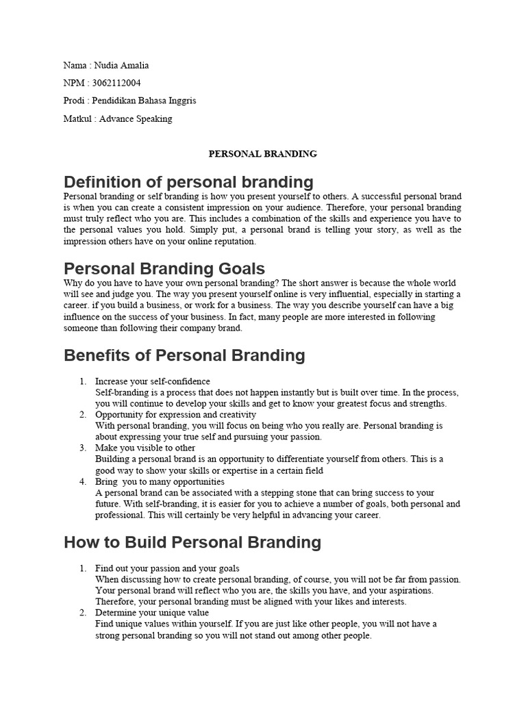 Personal Branding Nudia | PDF