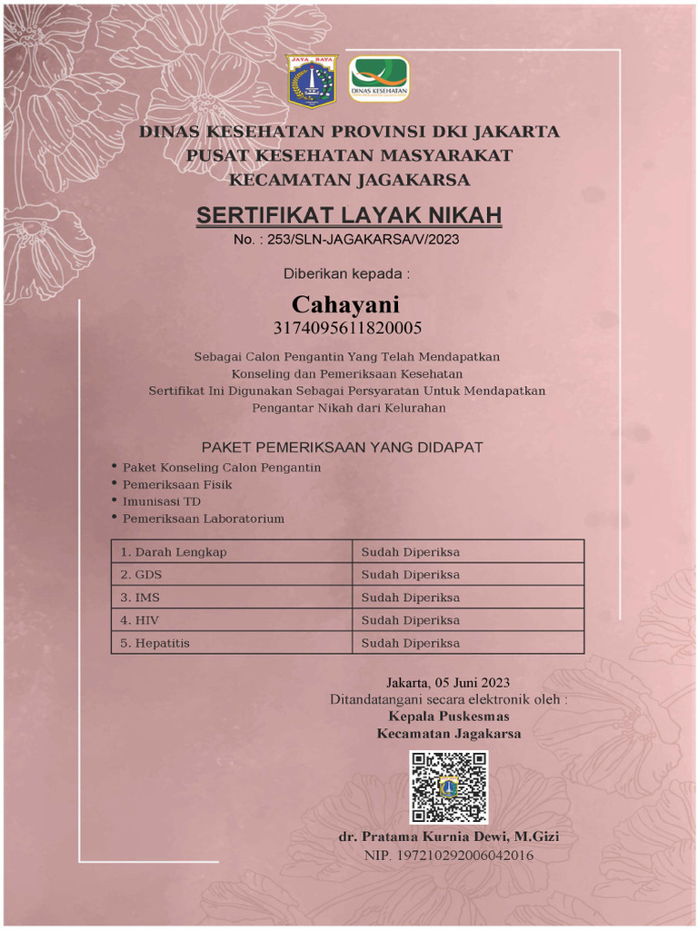 Sertifikat Layak Nikah-Cahayani | PDF Sertifikat Layak Nikah-Cahayani | PDF