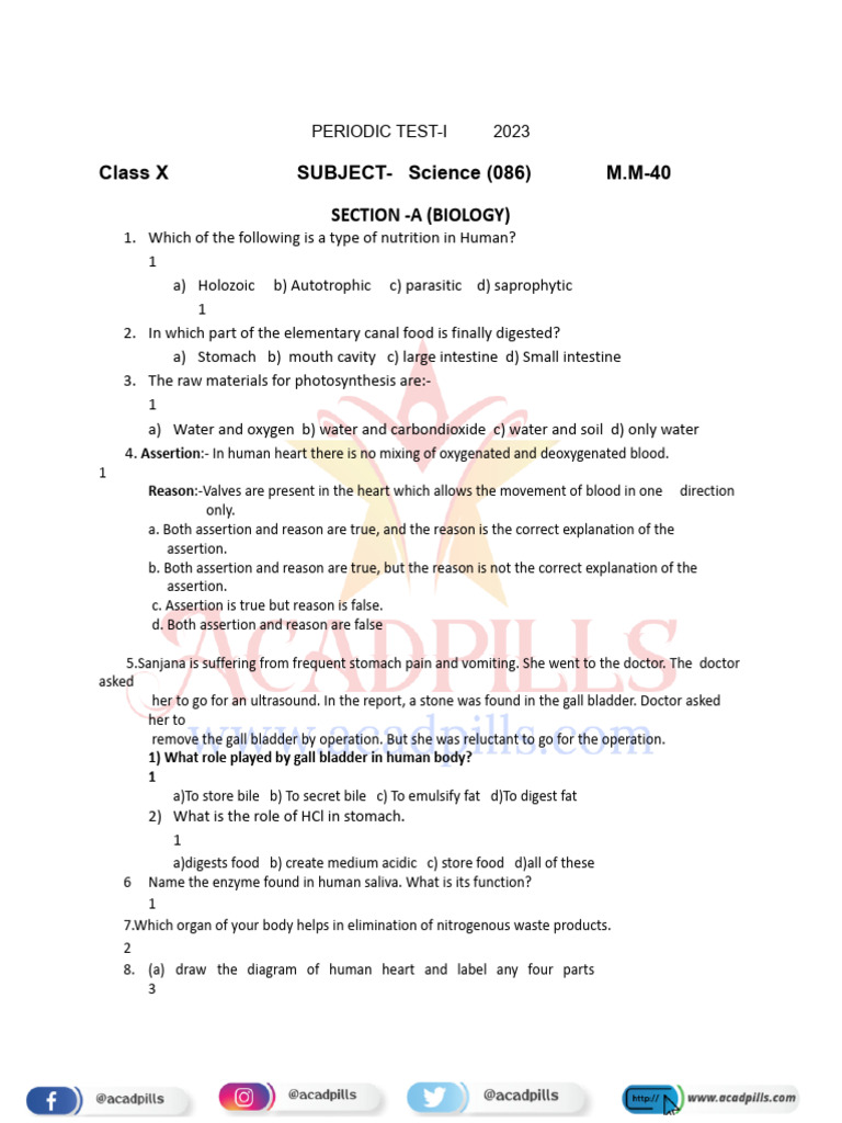 X Science Periodic Test-1 2023-24 Paper | PDF | Sodium Chloride | Mirror