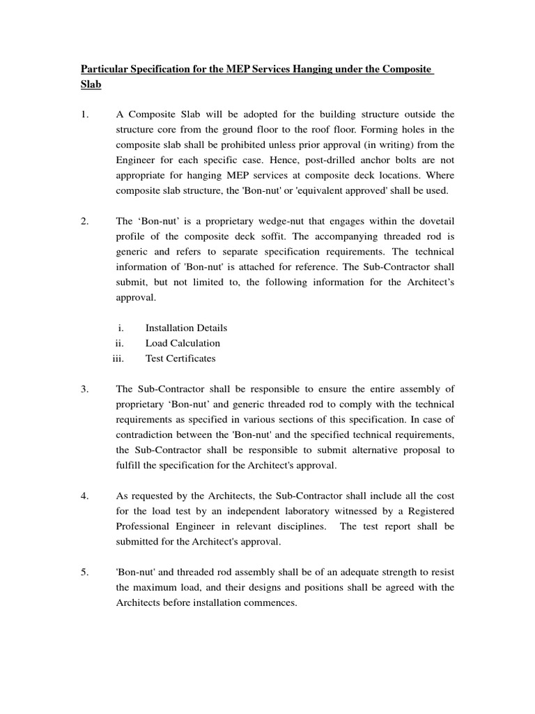 PS For The MEP Services Hanging Under The Composite Slab Rev1 | PDF | Screw | Building Engineering
