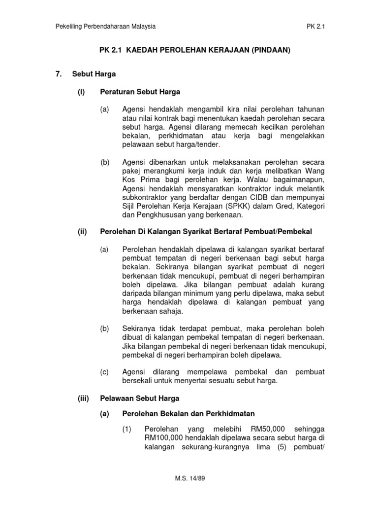 PK2.1 Pindaan Bagi Kerja Mekanikal Perenggan 7 (PINDAAN) | PDF