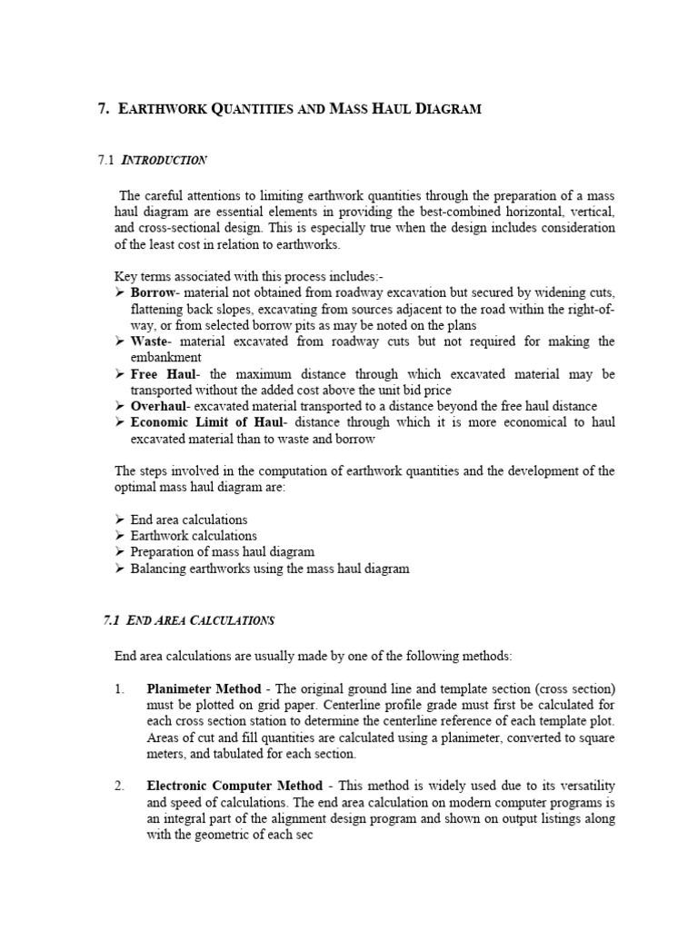 Earthwork Quantities and Mass Haul Diagram | PDF | Slope | Area