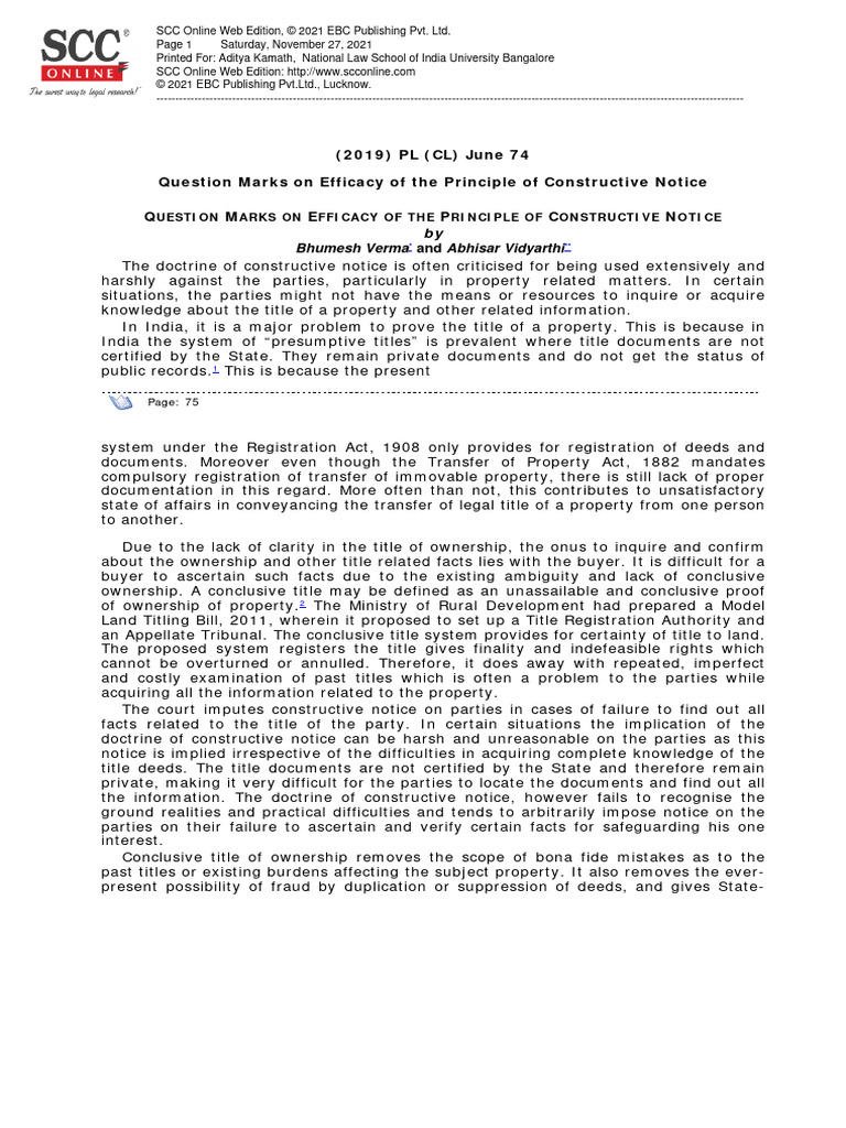 Constructive Notice | Download Free PDF | Property | Justice