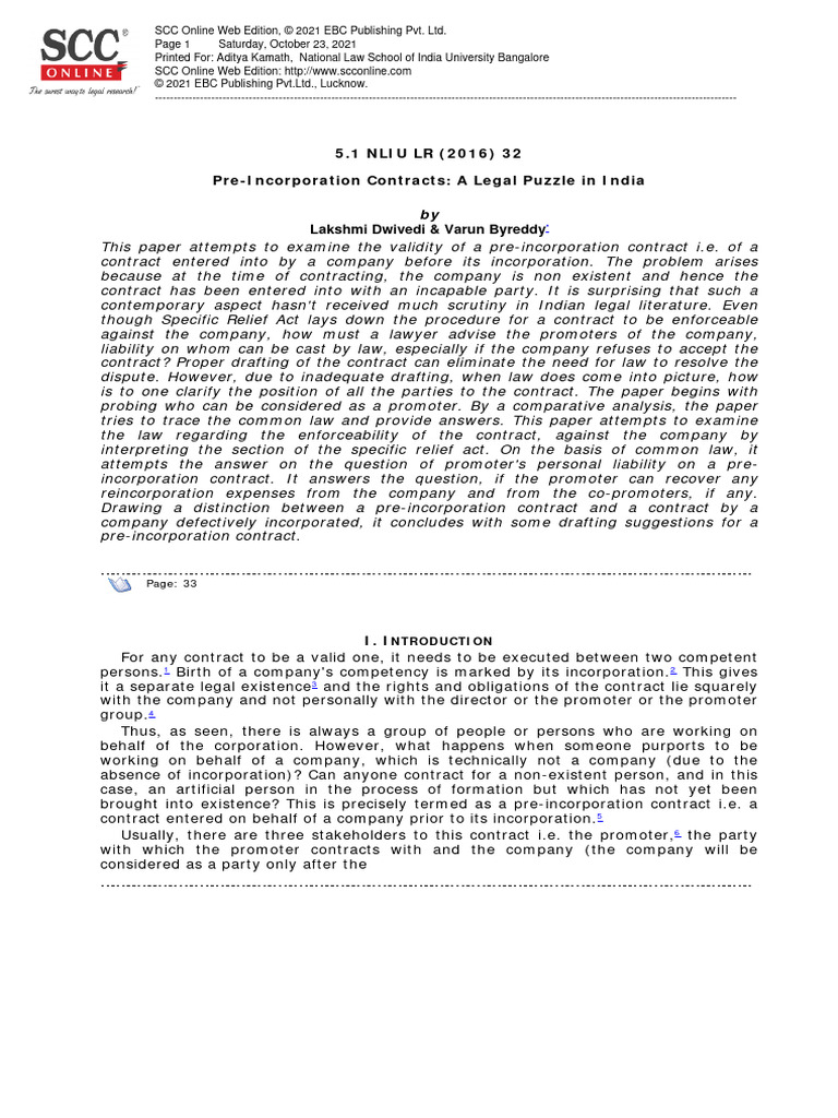 Pre-Incorporation Contracts in India | PDF | Legal Liability | Ratification