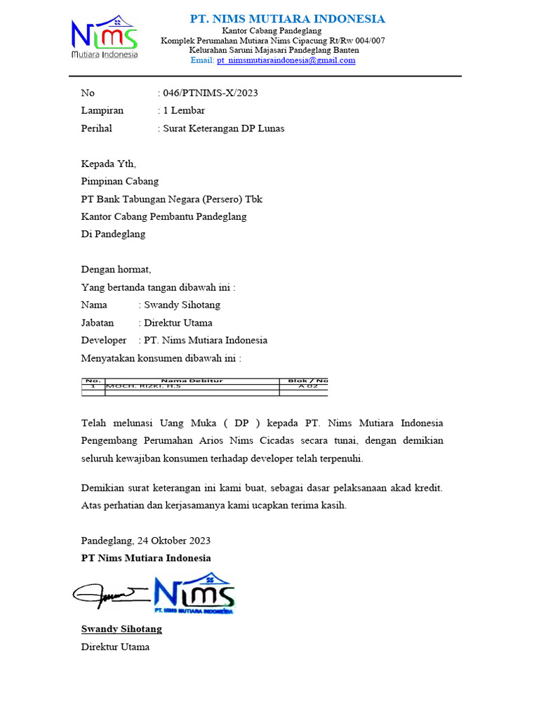 Surat Keterangan DP Lunas, SI Dan Akad | PDF