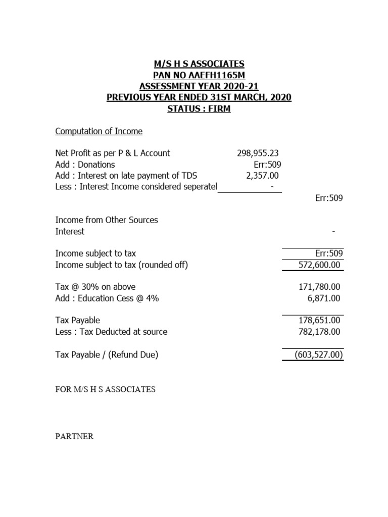 2020-21 Income Tax Computation & Balance Sheet | PDF | Balance Sheet ...