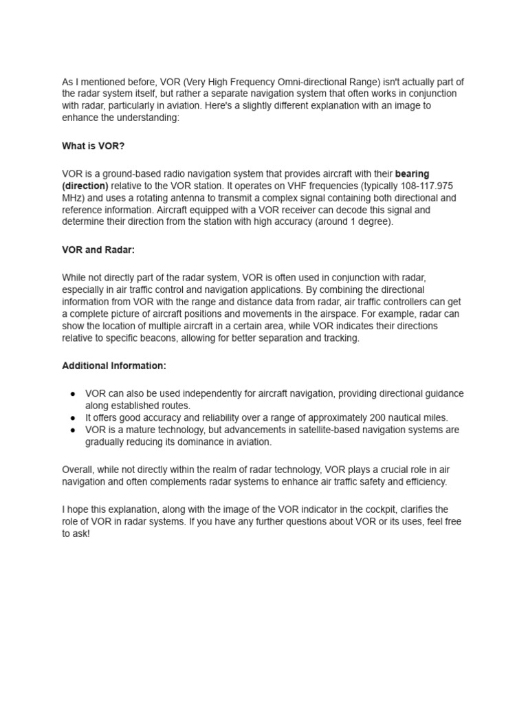 Explain Briefly About VOR in Radar Systems | PDF