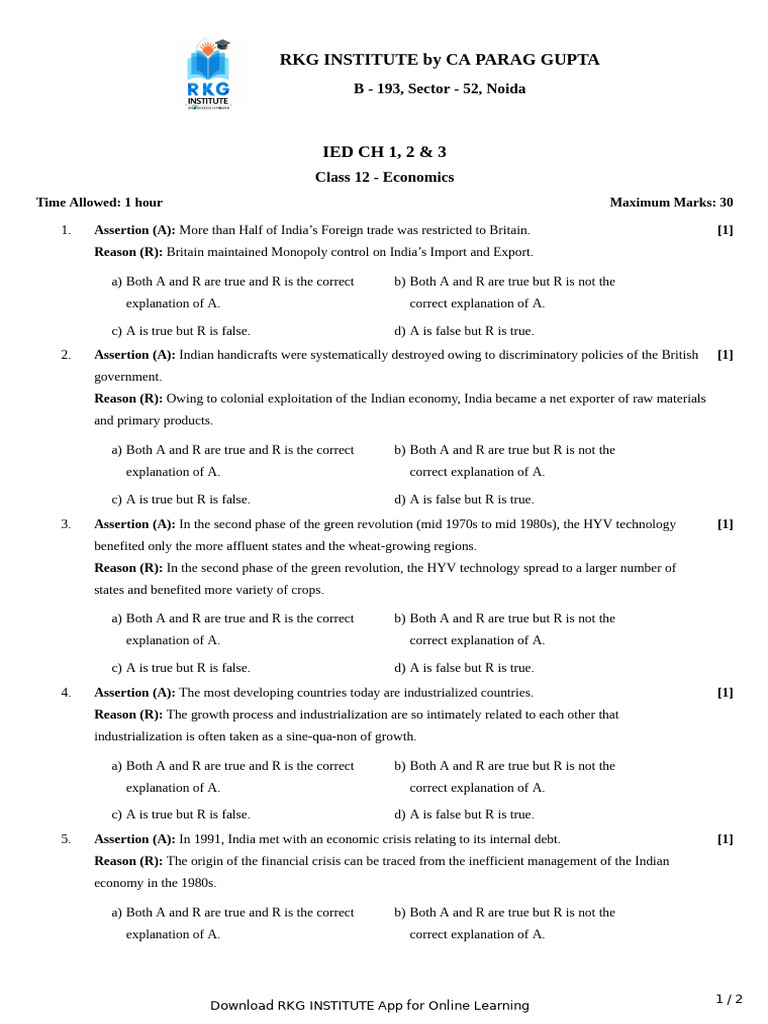 IED CH 1,2 & 3 Test | PDF | Trade | Economy Of India